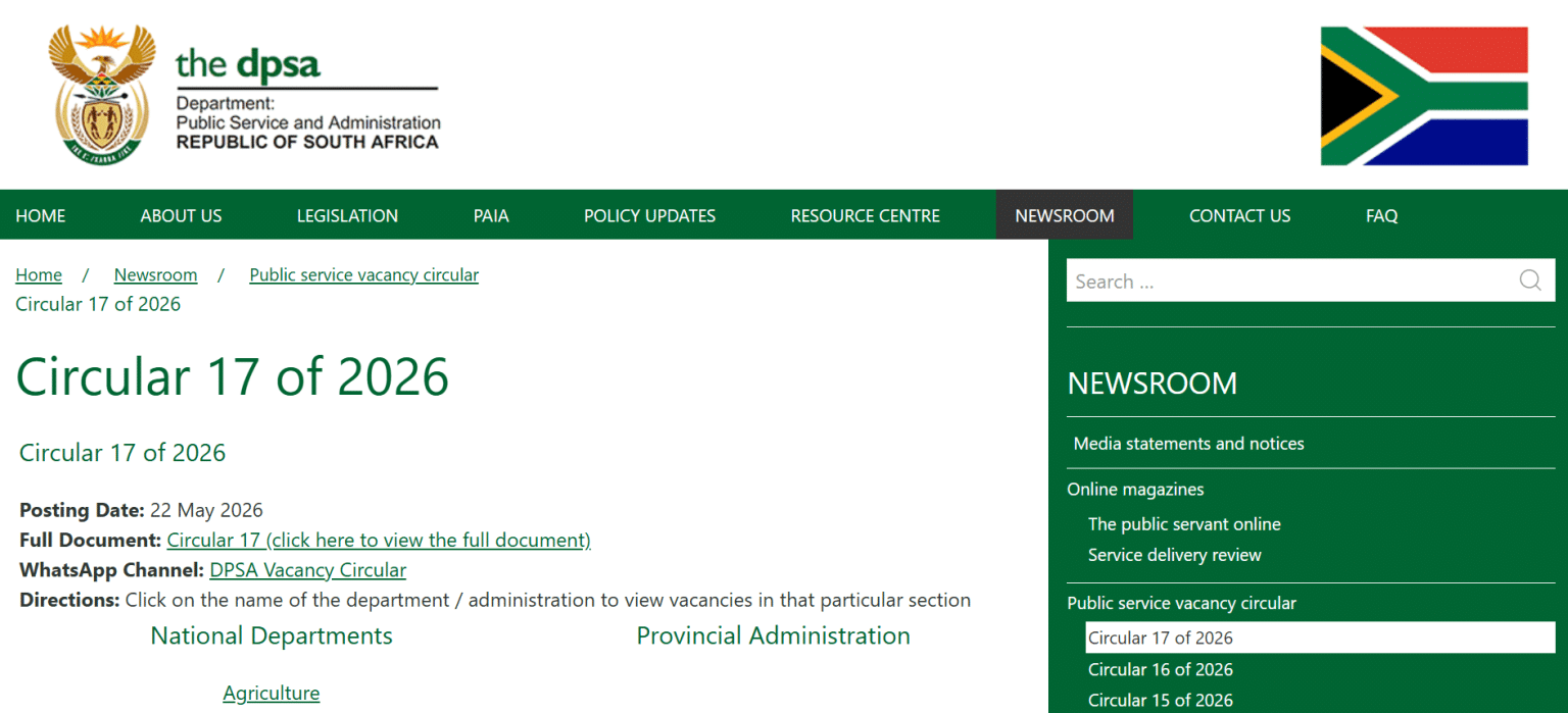 Department of Public Service and Administration (DPSA) Circular 17 of ...